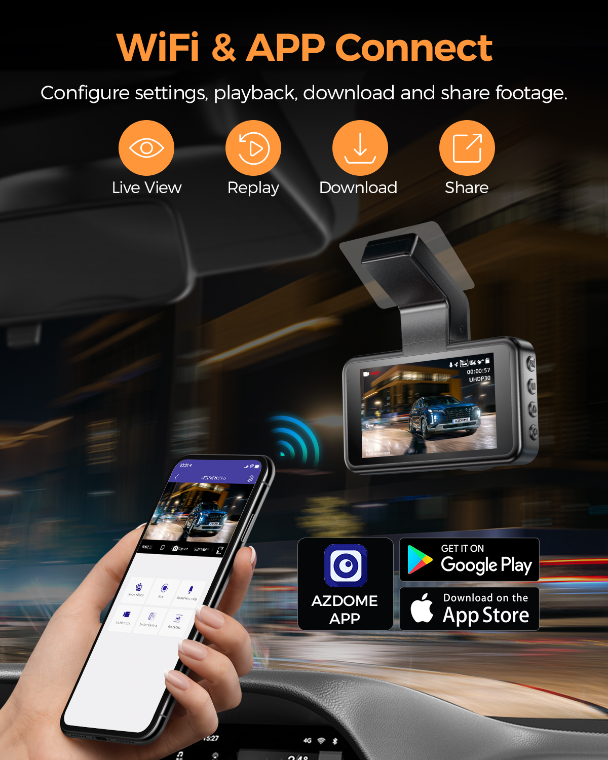 AZDOME M17 Pro 2K Dual Lens Dash Cam 3'' Screen Built-In Wi-Fi ADAS ...