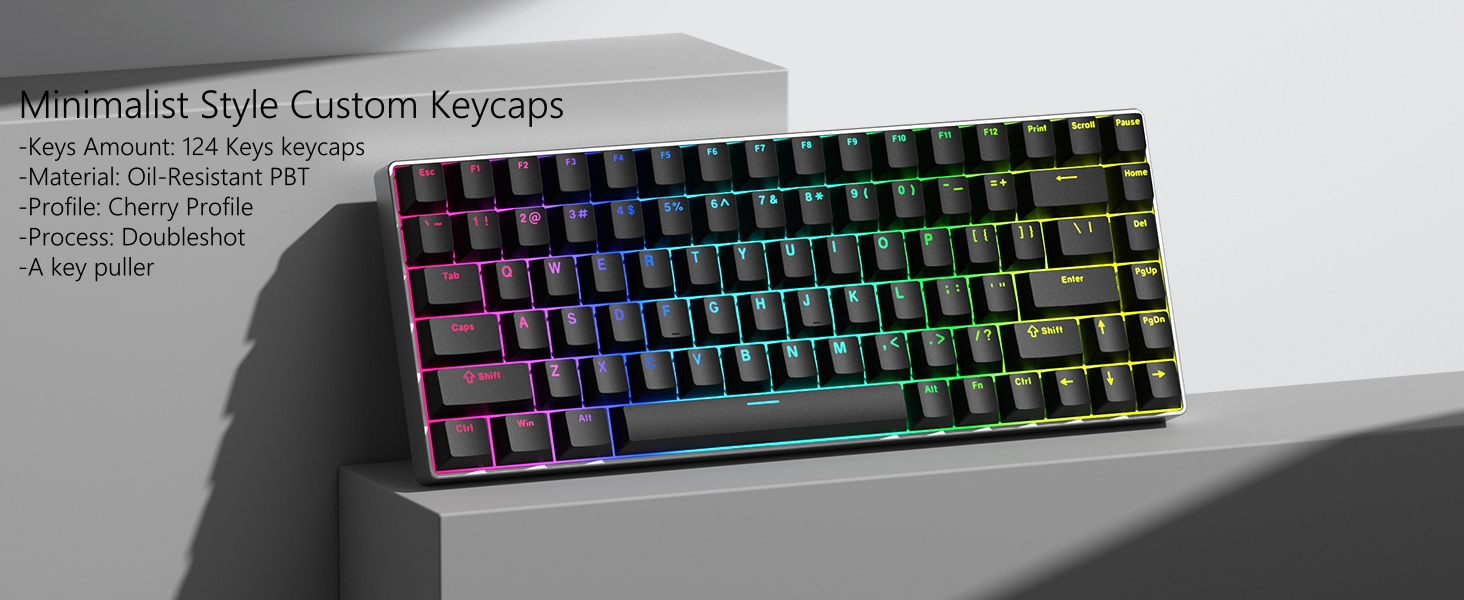 Womier 124 Keys Double Shot Shine Through PBT Keycaps Pure Black Custom ...