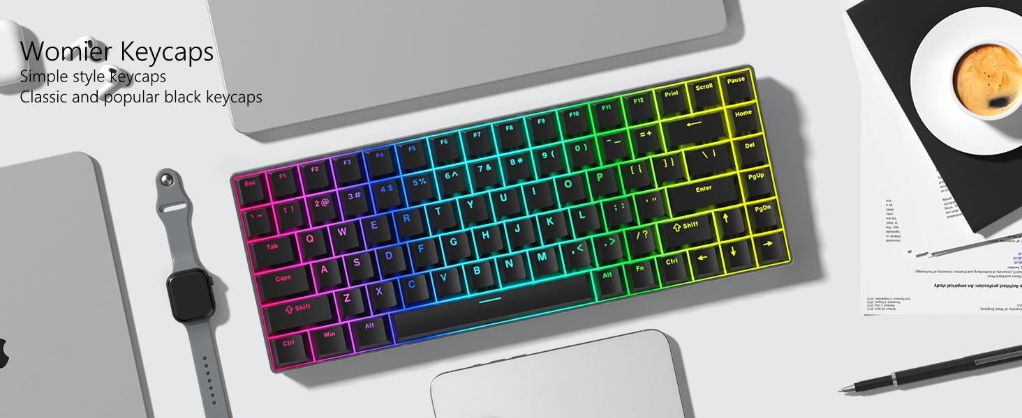 Womier 124 Keys Double Shot Shine Through PBT Keycaps Pure Black Custom ...