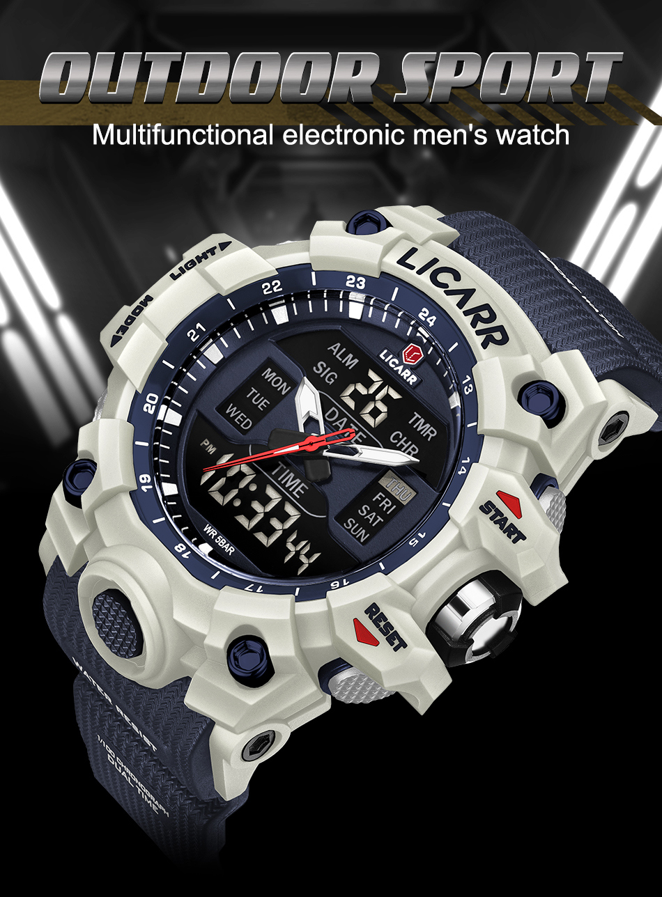 LICARR Fashion Top Brand Watch Dual Display Trend Waterproof Sport Men ...