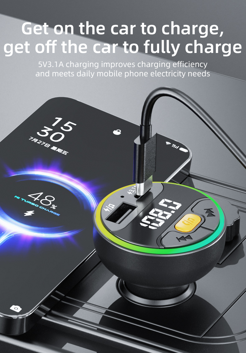 Car Bluetooth 5.3 FM Transmitter Receiver TF Handsfree Car Kit 3.1A USB Car Charger Audio ...