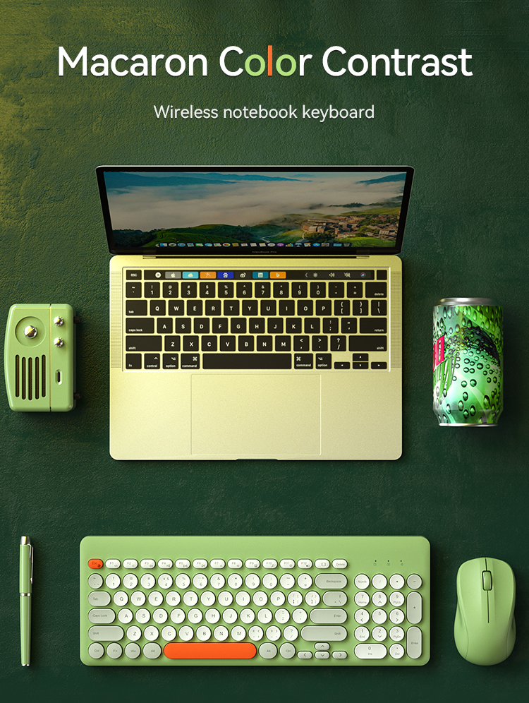 BOW MK221 Pink Green Wireless Keyboard and Mouse Set 2.4G Colorful USB ...