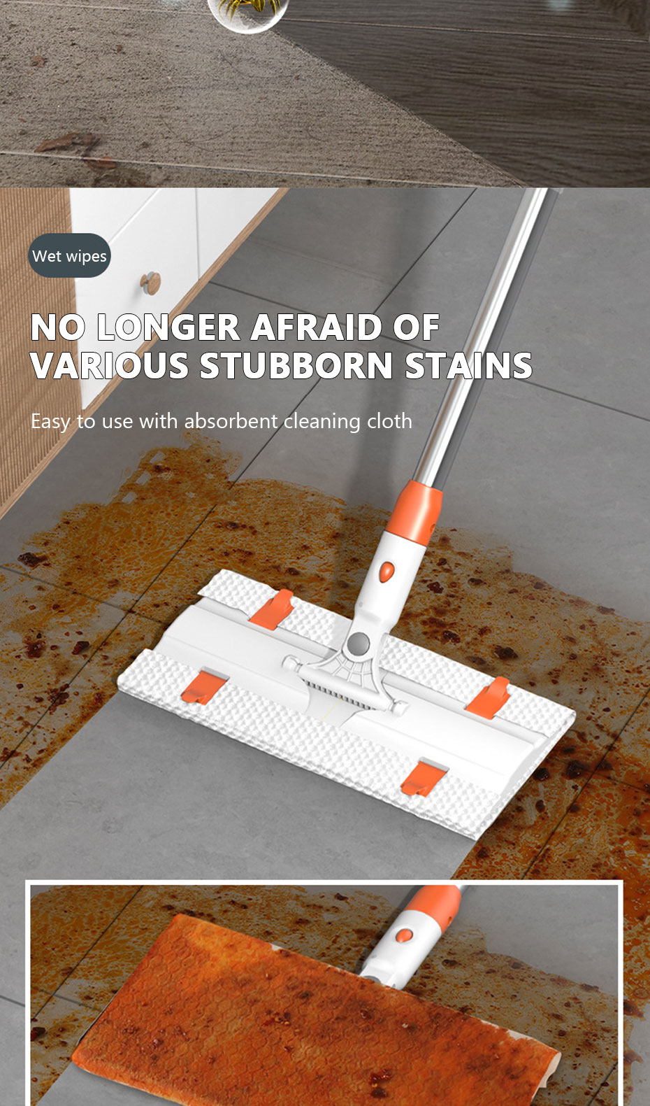 360° Rotating Electrostatic Dust Mop Disposable Wet Tissue Flat Mop Mop ...