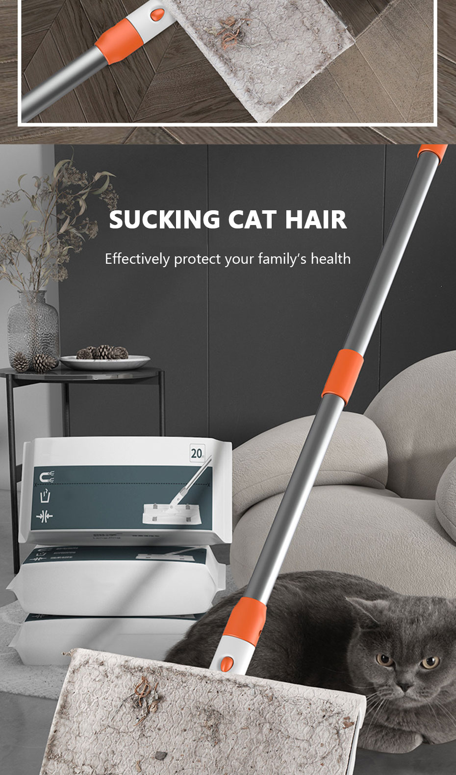 360° Rotating Electrostatic Dust Mop Disposable Wet Tissue Flat Mop Mop ...