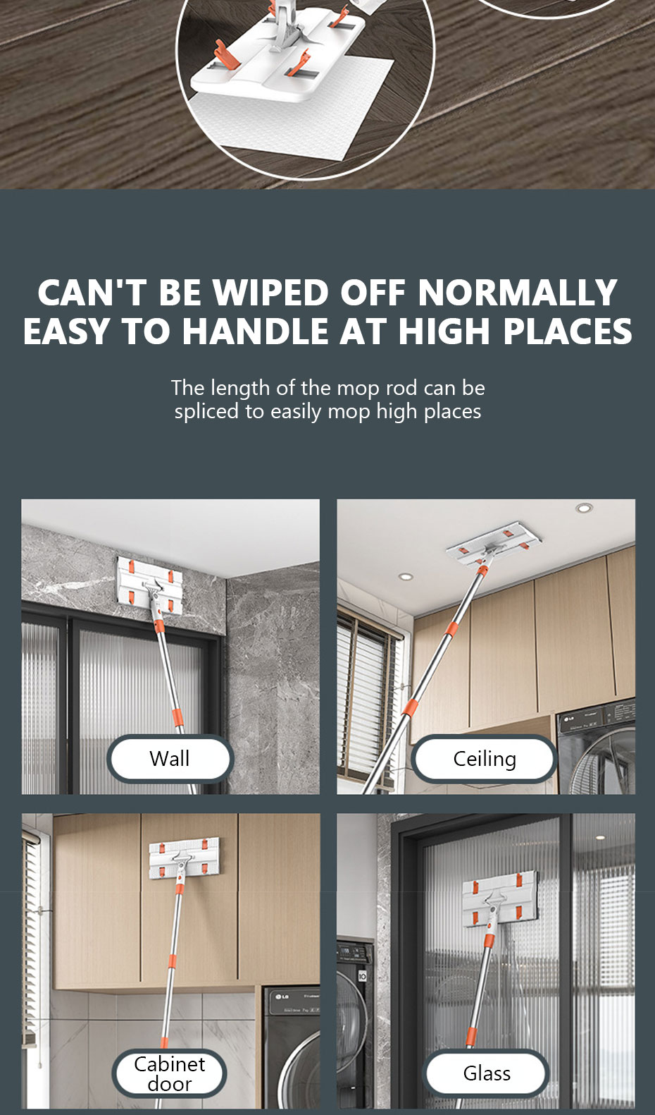 360° Rotating Electrostatic Dust Mop Disposable Wet Tissue Flat Mop Mop ...