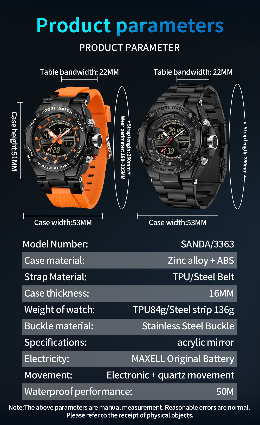SANDA 3363 Luxury Junior High School Student Electronic Watch Cool ...