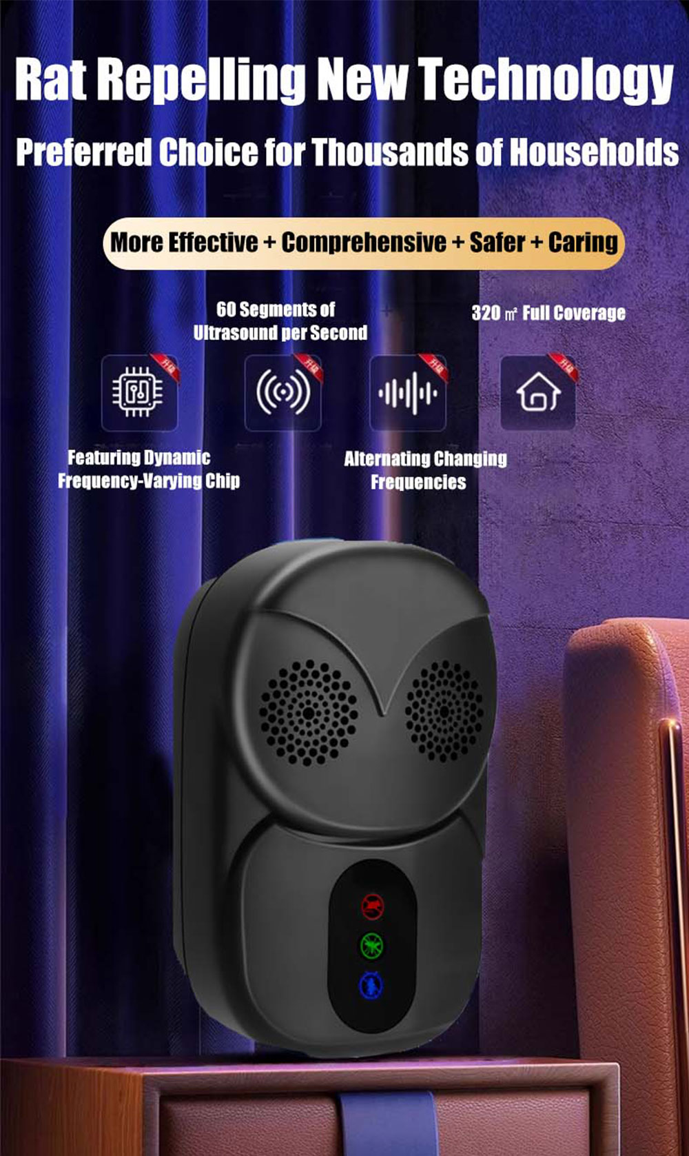 【Latest R&D Damages Rat Brain】Rat Repellent Dual Ultrasonic 720° full ...