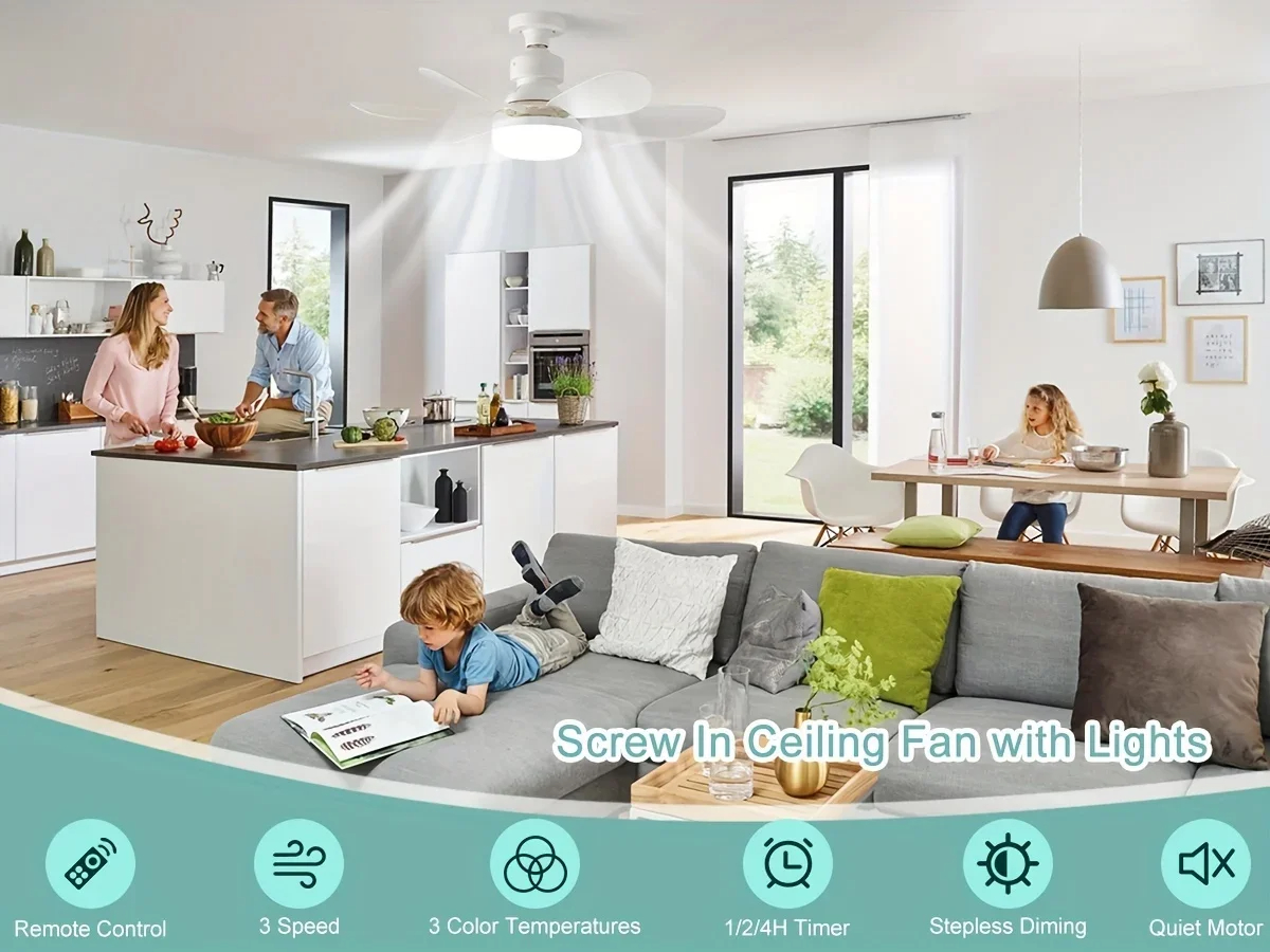 Rong River 52CM Ceiling Fan With Light 40W E27 6 Blades Silent Fan ...