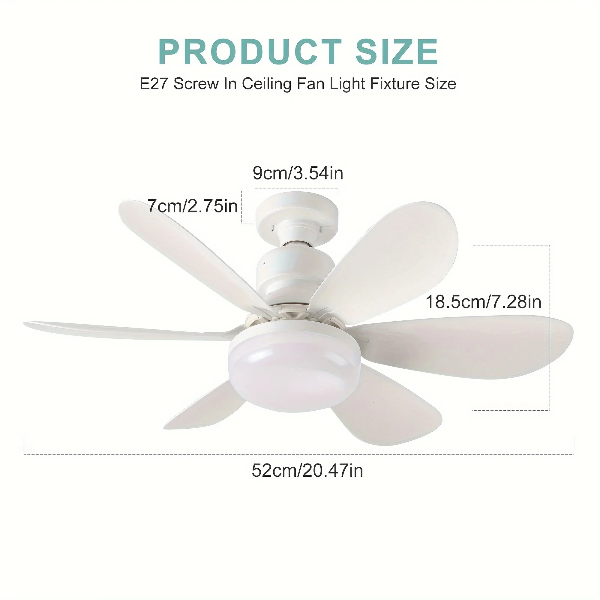Rong River 52CM Ceiling Fan With Light 40W E27 6 Blades Silent Fan ...