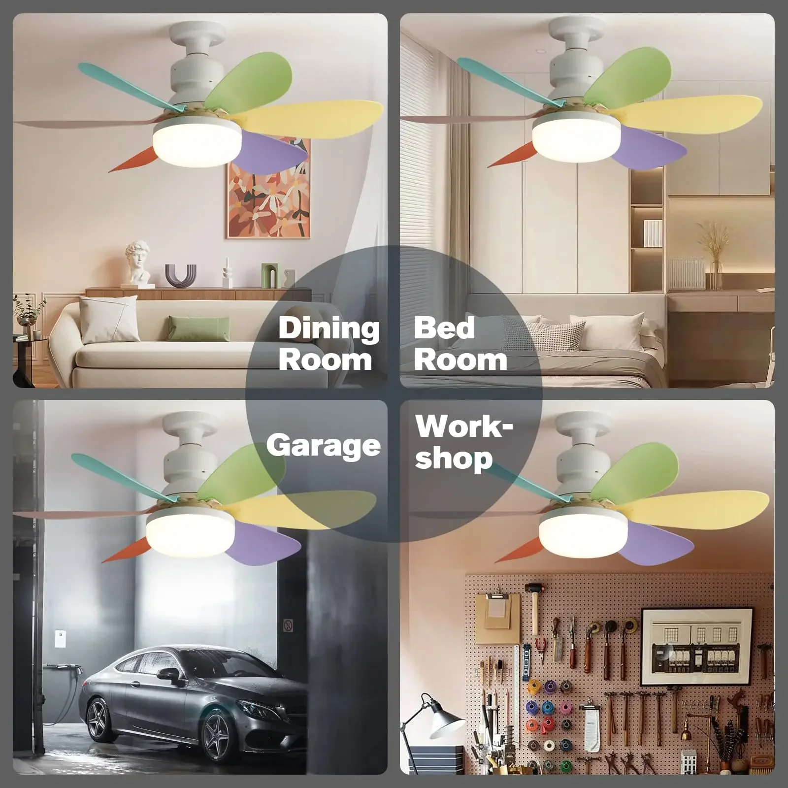 Rong River 52CM Ceiling Fan With Light 40W E27 6 Blades Silent Fan ...