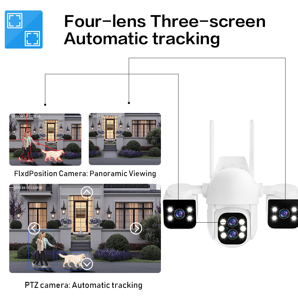 LLSEE ipc360 8K 4-lens 10x optical zoom 16MP home outdoor camera waterproof WIFI wireless 360 ...