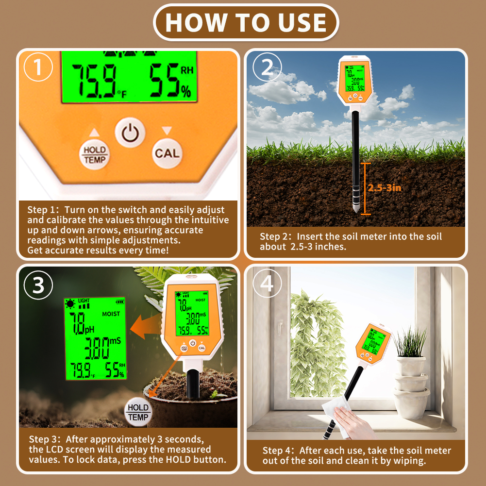 YIERYI YY-1080 6-in-1 Soil Analyzer EC Detector Garden Planting PH ...