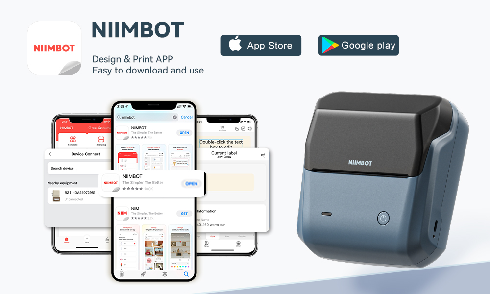 Niimbot B3S/B31 Label Printer Inkless Barcode Printer, Printing Width From 20mm to 75mm ...