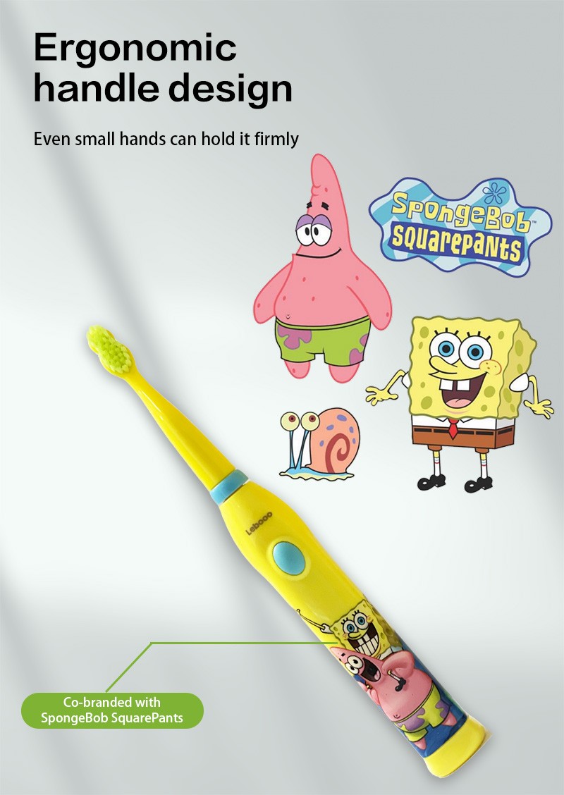 SpongeBob SquarePants X LEBOOO 3-15 Year Old Children's Sonic Electric Toothbrush Battery ...