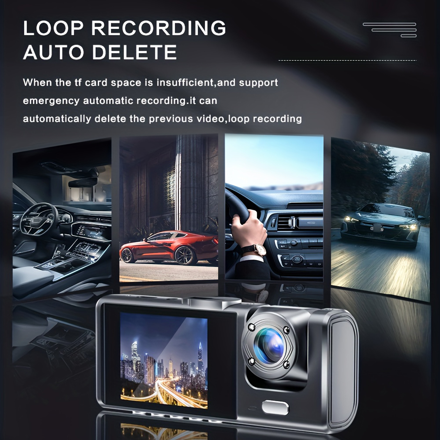 3 channels FHD 1080P Car Camera 3 Ways dash cam Asawin 2.0" Ips Screen ...