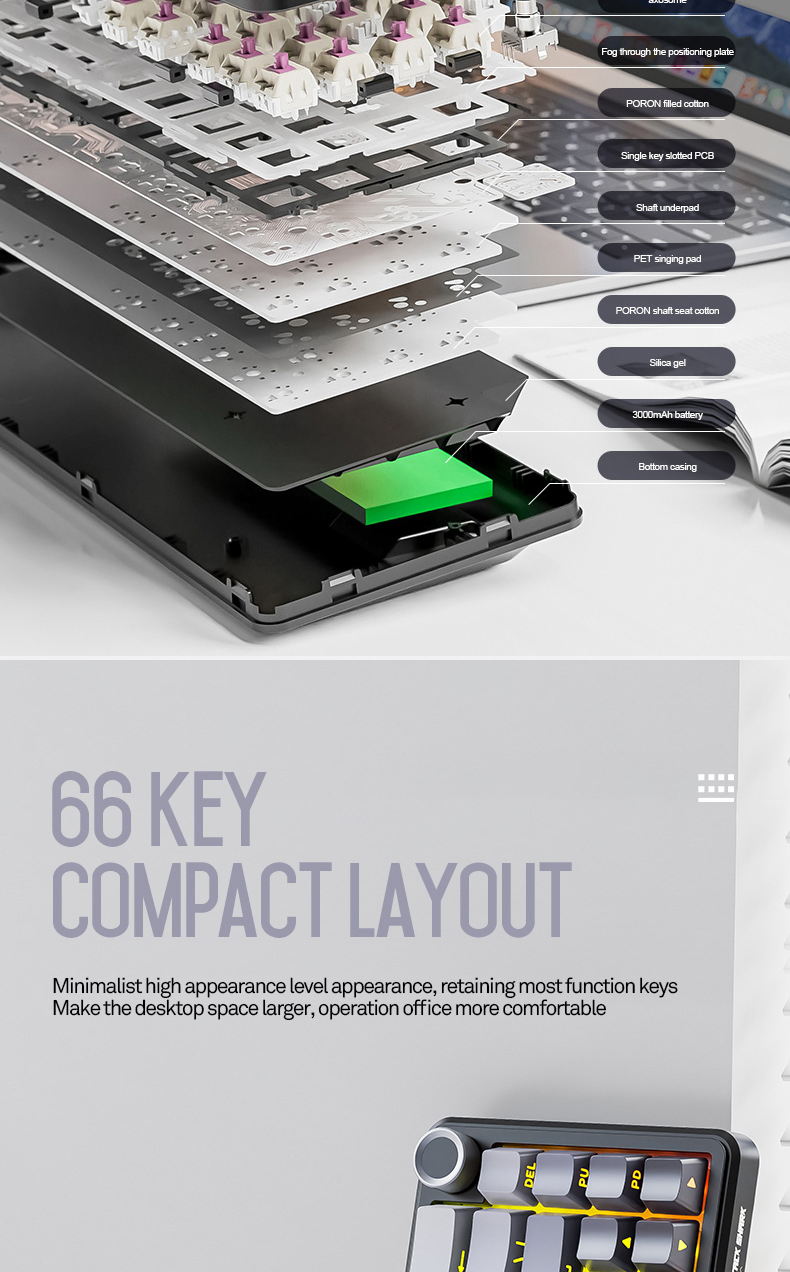 New Attack Shark X66 Wireless Mechanical Keyboard RGB Tri-mode Side ...