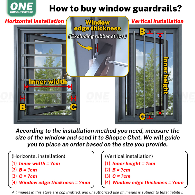 Window guardrail No need drill Aluminum alloy safety railing anti-theft ...