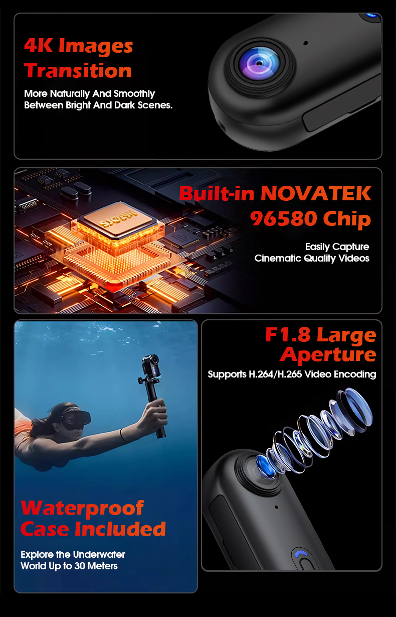 ⚡️4K/WIFI⚡️SOARFLY Magnetic Thumb Sports Camera /360° Video Digital ...