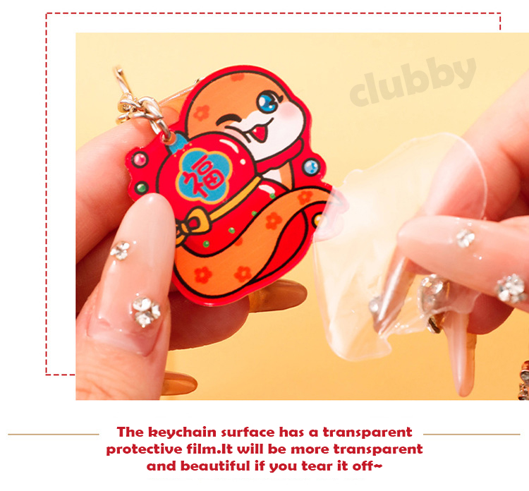 2025snake acrylic keychain cute Cartoon New year key ring Accessories ...
