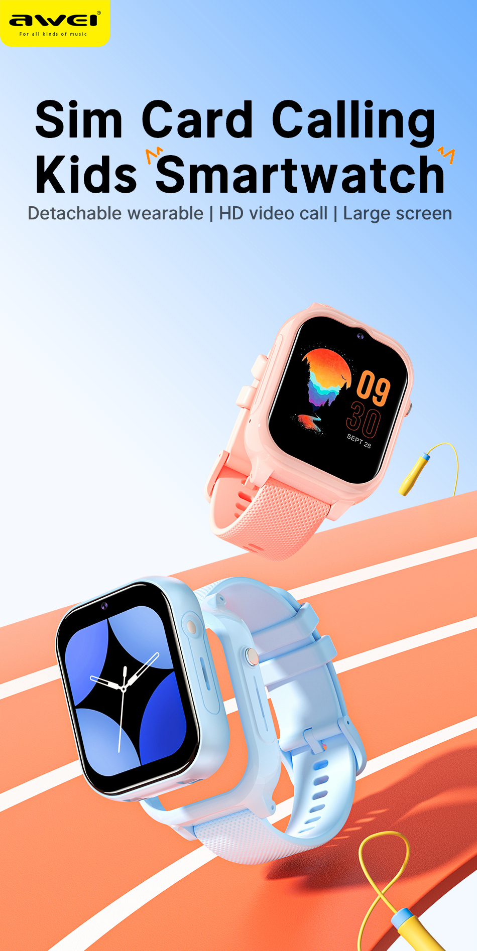 Awei Kids Smartwatch With Camera Anti-Lost Kids Smart Watch Built-In ...