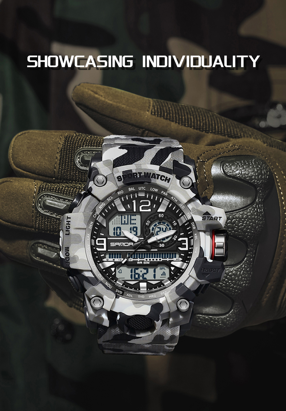 SANDA 3359 Fashion Men's Camouflage G Style Military Watch LED Digital ...