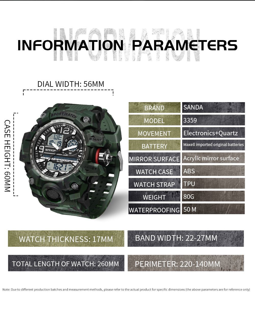 SANDA 3359 Fashion Men's Camouflage G Style Military Watch LED Digital ...