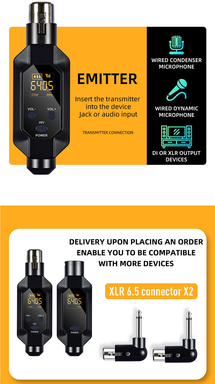 Wireless Microphone Transmitter Receiver 2.4Ghz XLR Microphone Wireless ...