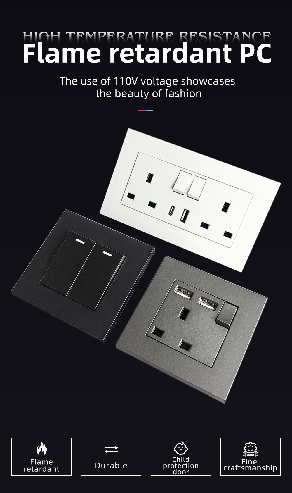 VISWE switch socket power socket usb socket wall switch 3 pin socket 13a switch socket wall ...