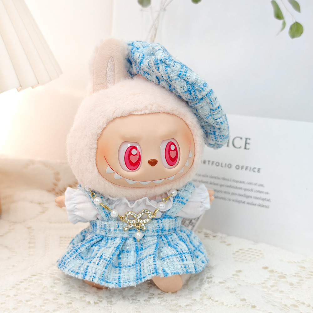 Mini Doll'S Clothes Outfit For 15-17cm Labubu V1 V2 Classic Grid style ...