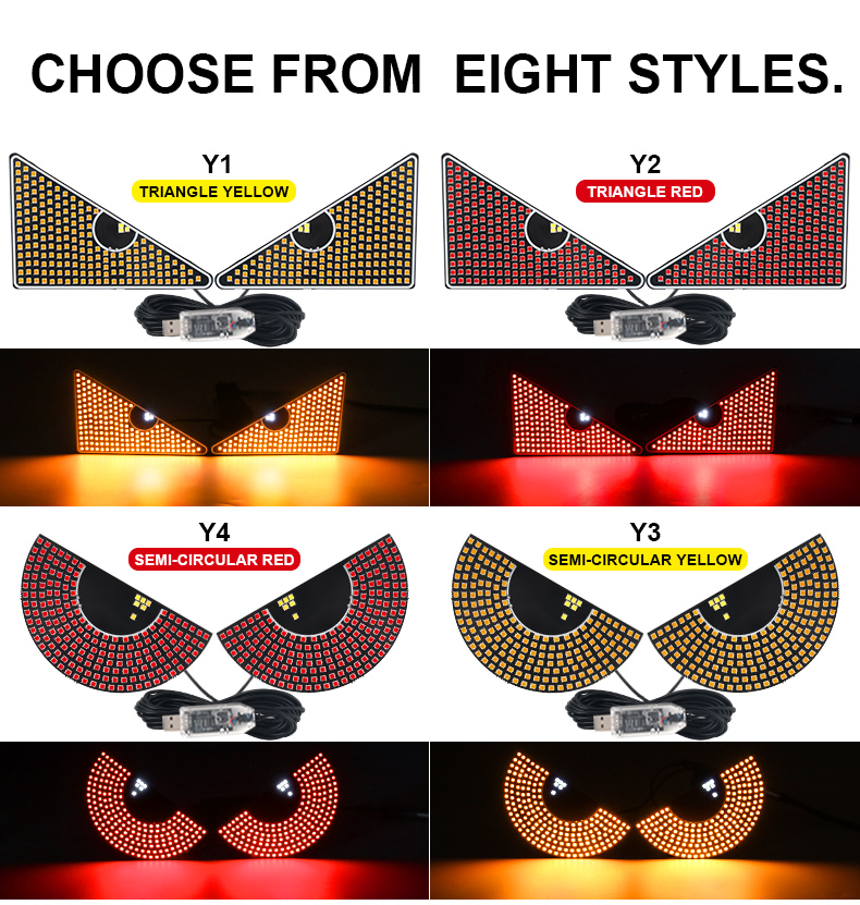 ((2PCS) Car Window LED Light Car Dynamic Light Velcro Eye Decorative ...