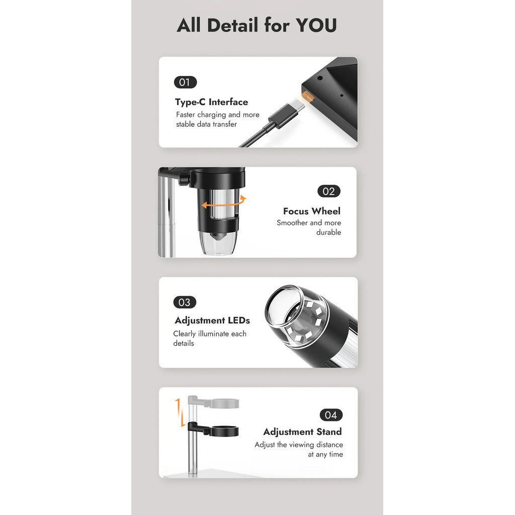 4.3 inch LCD Digital Microscope 1000X Video Microscope for Adult with ...