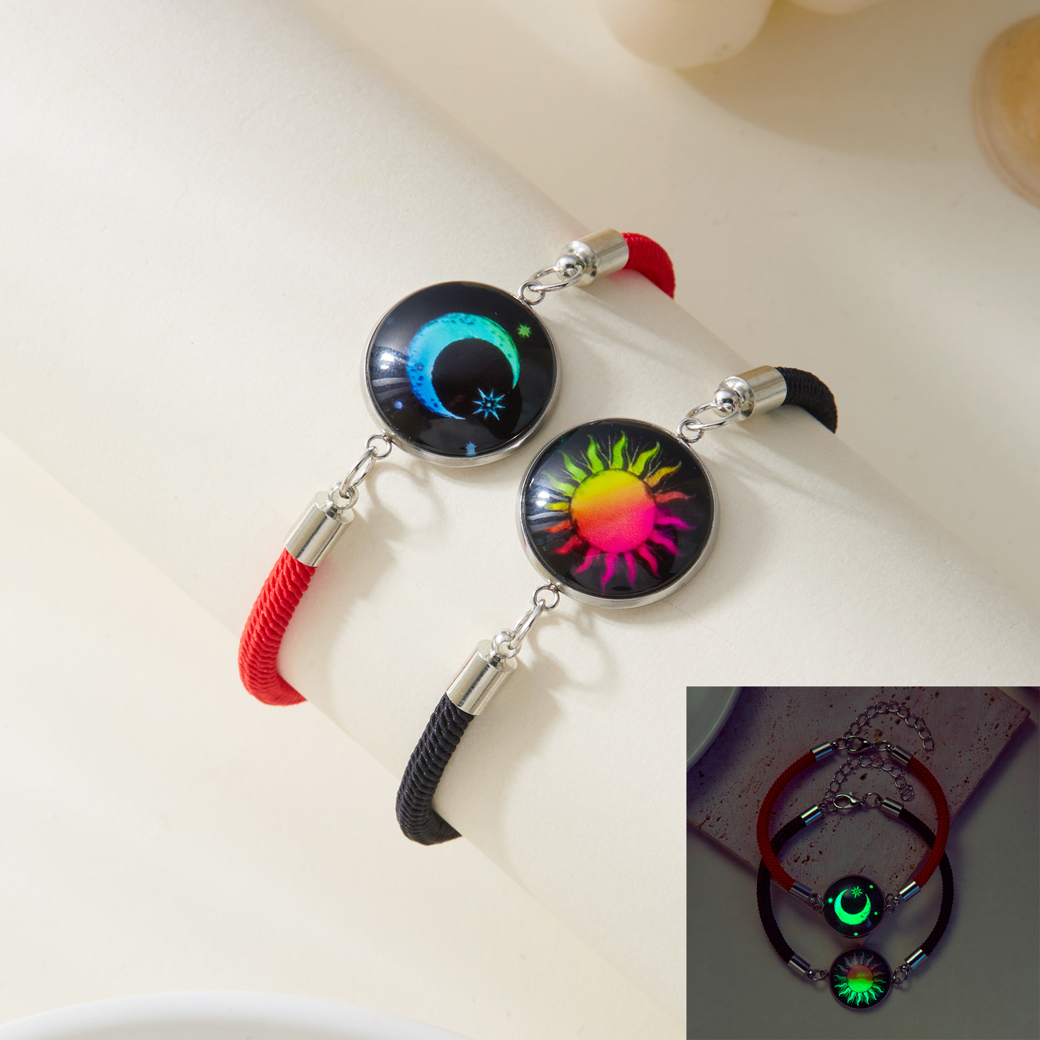 2Pcs/set Colorful Sun Moon Stainless Steel Luminous Time Gemstone ...