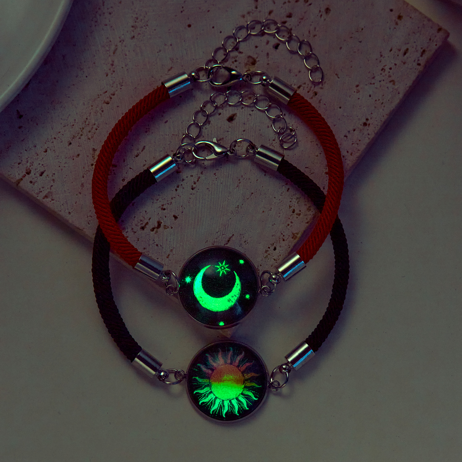2Pcs/set Colorful Sun Moon Stainless Steel Luminous Time Gemstone ...