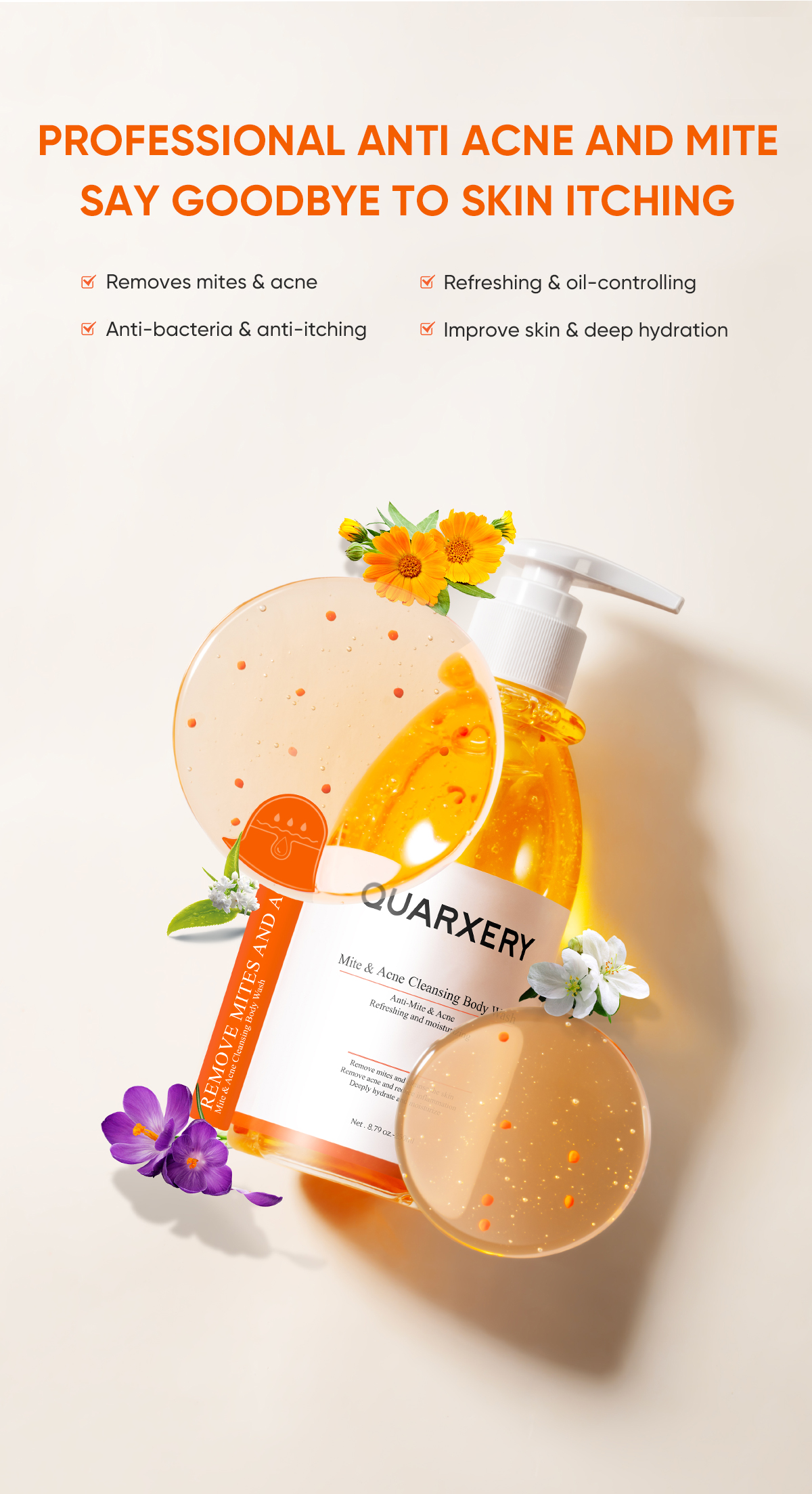 【Official Original】QUARXERY mite & acne shower gel and fragrance roll ...