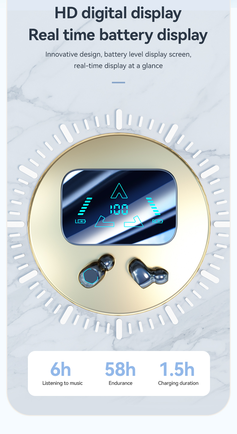 SPRISE M48 Mirror Wireless Bluetooth Earphone Noise Cancelling Earbuds ...