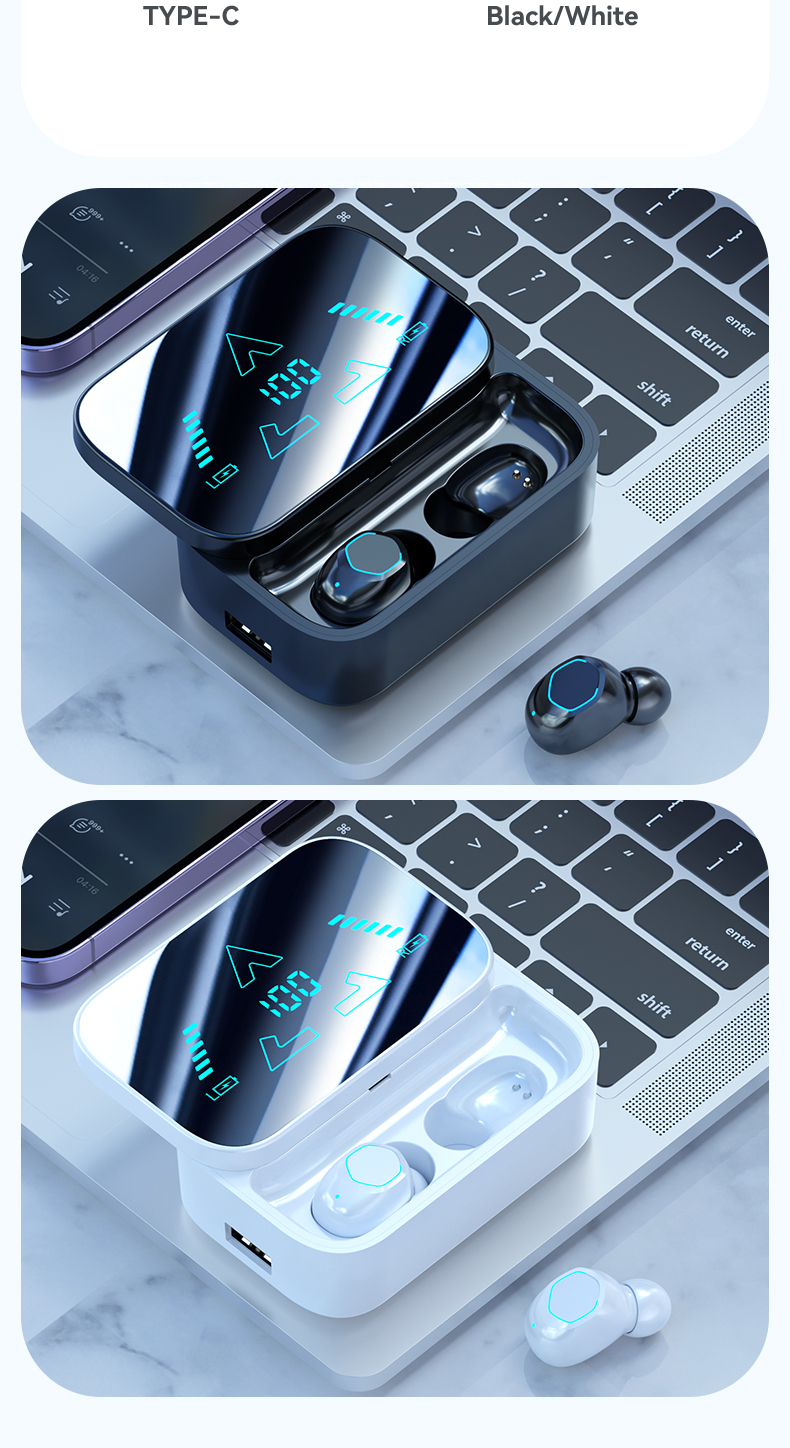 SPRISE M48 Mirror Wireless Bluetooth Earphone Noise Cancelling Earbuds ...