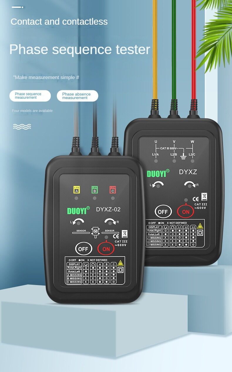 Duoyi Dyxz 01 Dyxz 02 3 Phase Detector Rotation Tester Non Contact Phase Sequence Detector Meter