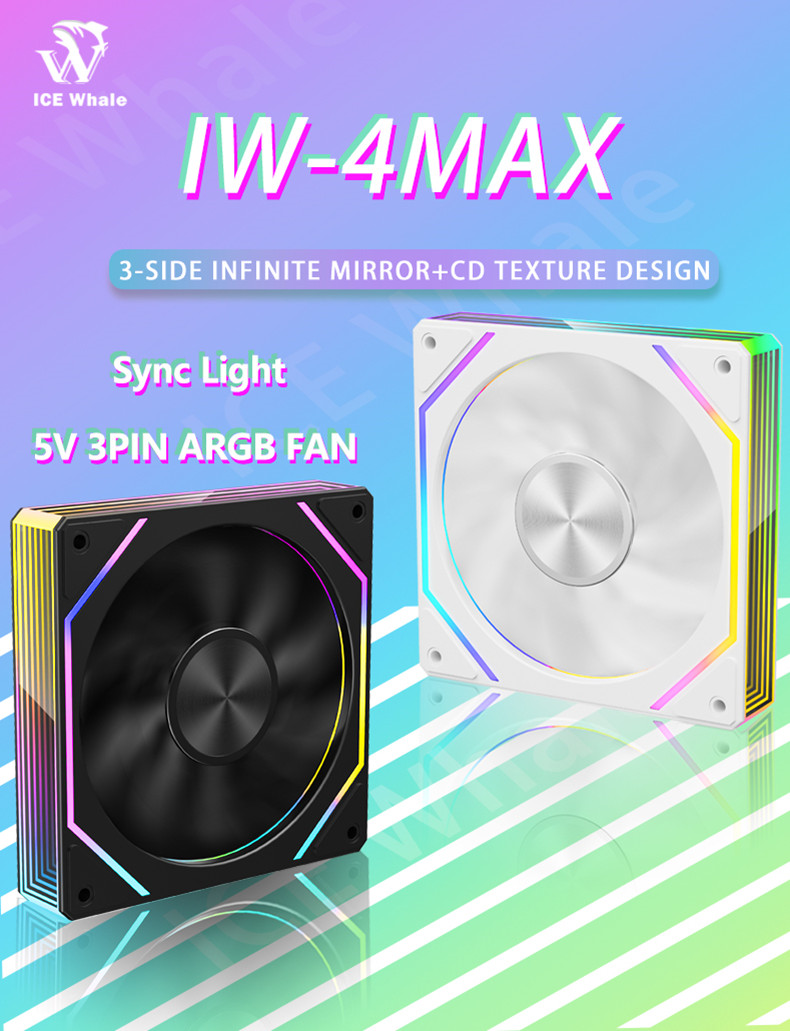 ICE Whale IW-4MAX ARGB CPU Case Fan 120mm 3-Sided Full Screen Infinite ...