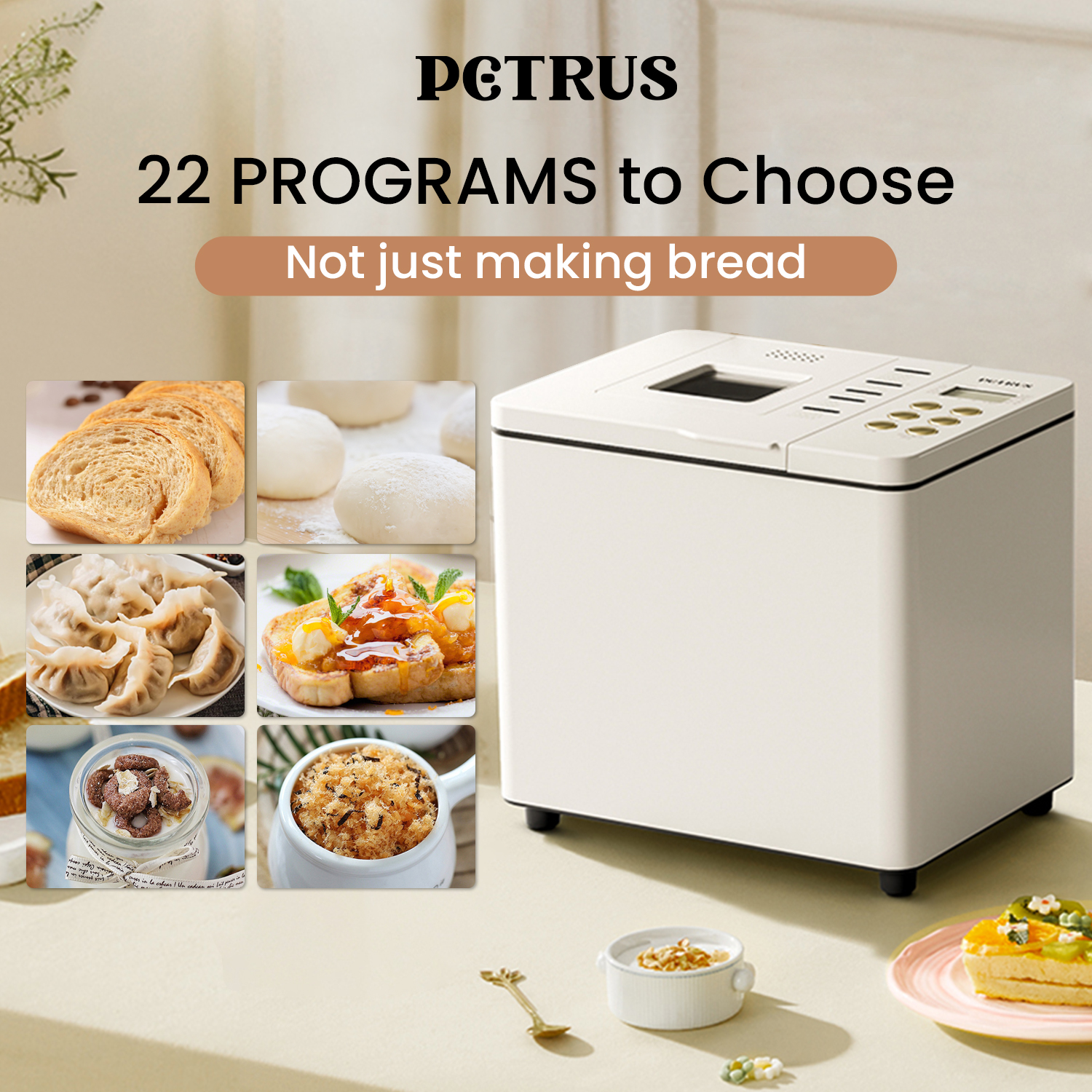 Petrus Bread Maker Machine 22 Programmable Menus Compact and Automatic Household Use (1.5lb ...