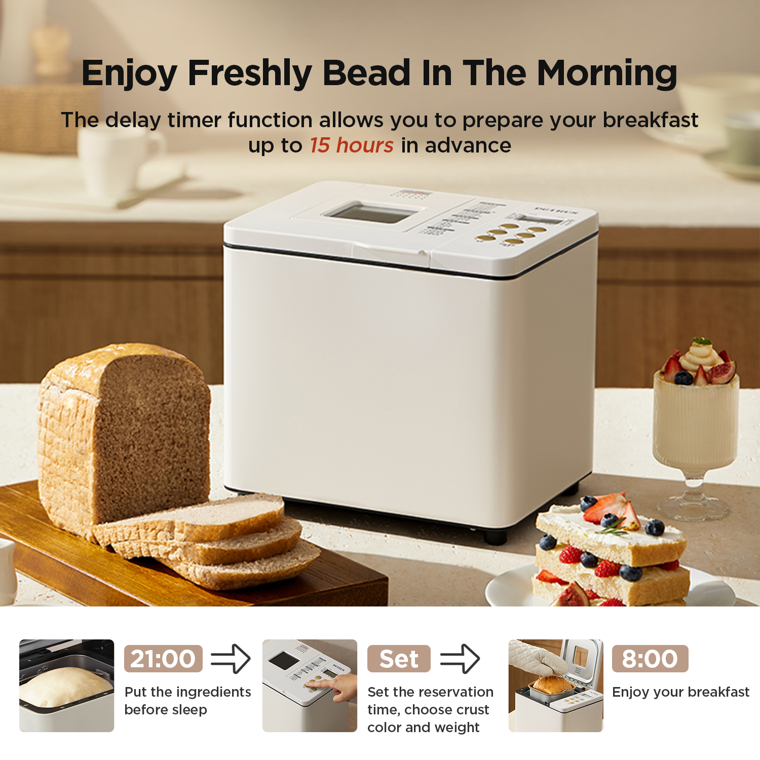 Petrus Bread Maker Machine 22 Programmable Menus Compact and Automatic Household Use (1.5lb ...