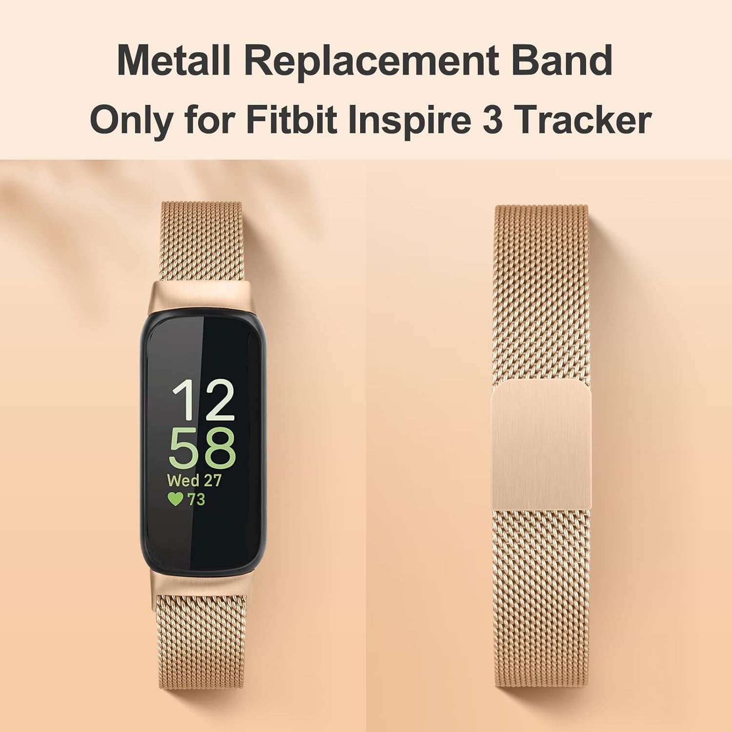 for Fitbit Inspire 3 Strap Women Men, Stainless Steel Metal Mesh Loop ...