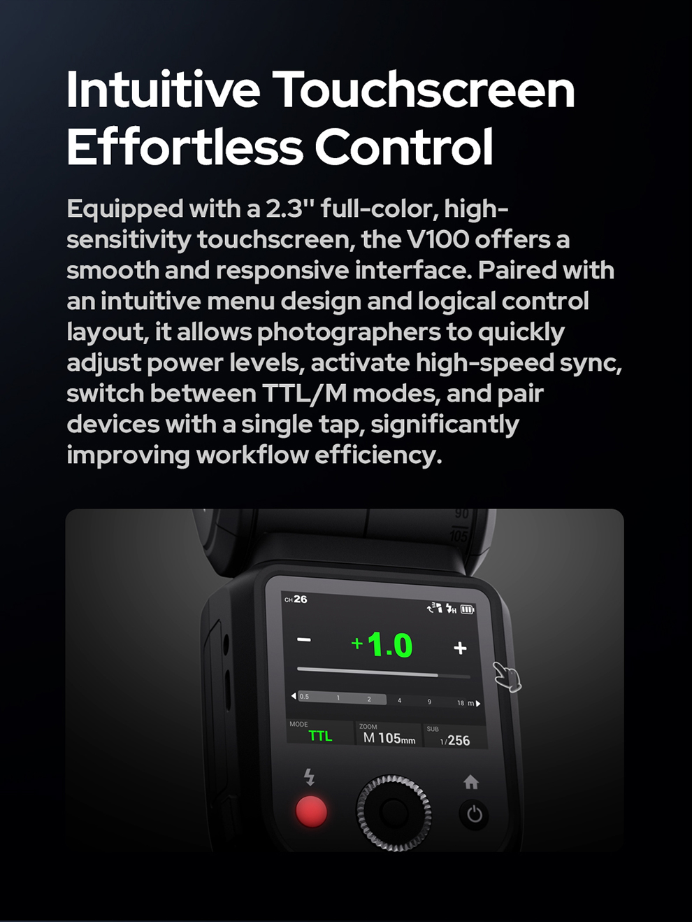 Godox V100 TTL Li-ion Round Head Camera Flash Power Beyond Limits 100Ws ...