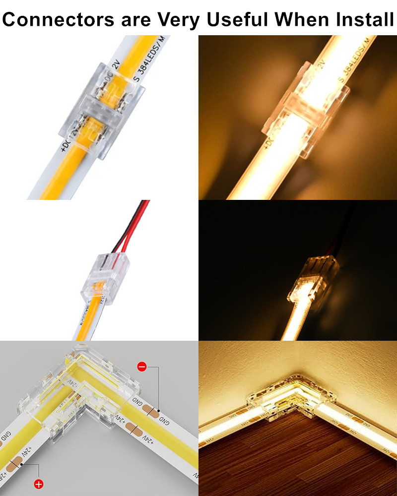8mm 2pin COB LED Strip Connector Tape Lights L Shape T Shape LED Corner ...