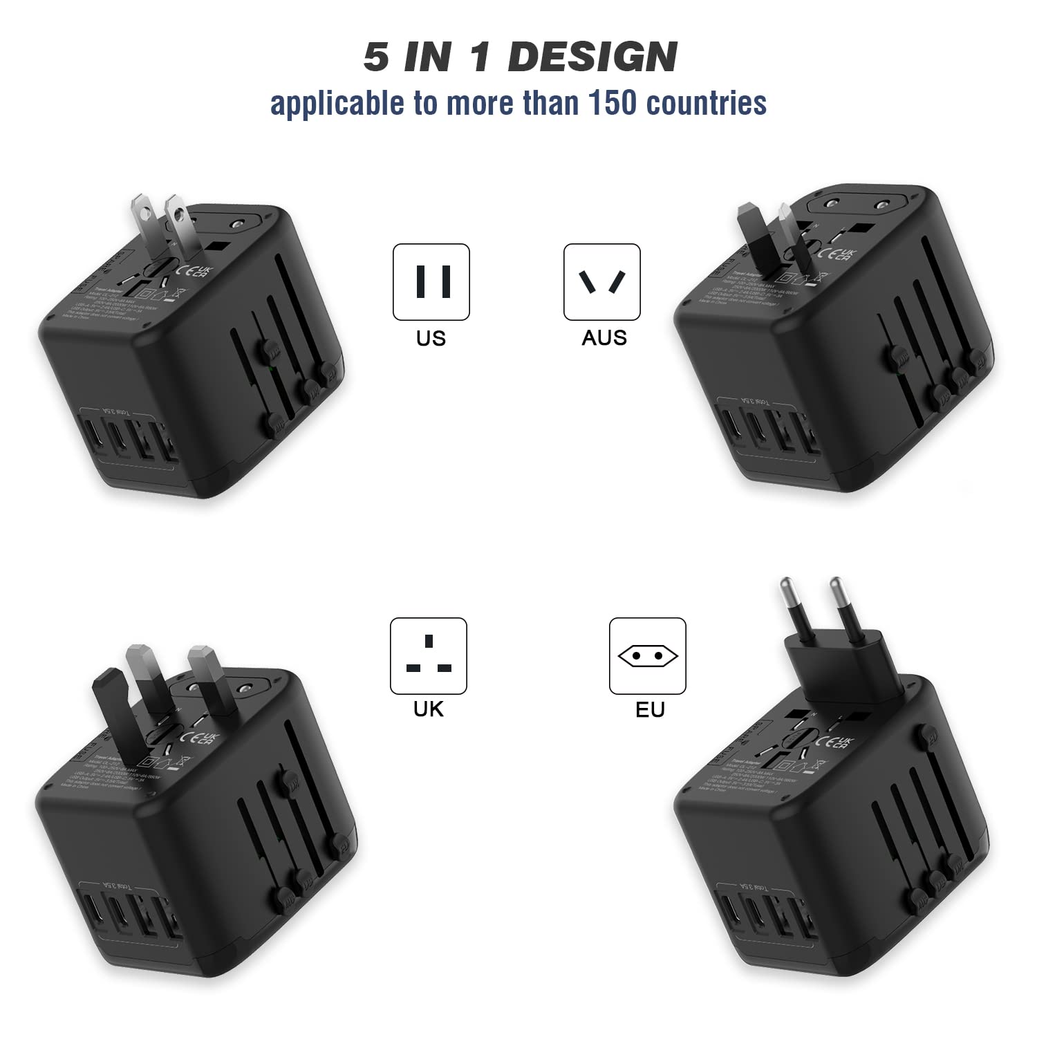 Universal International Power Travel Plug Adapter 5 in 1 European ...