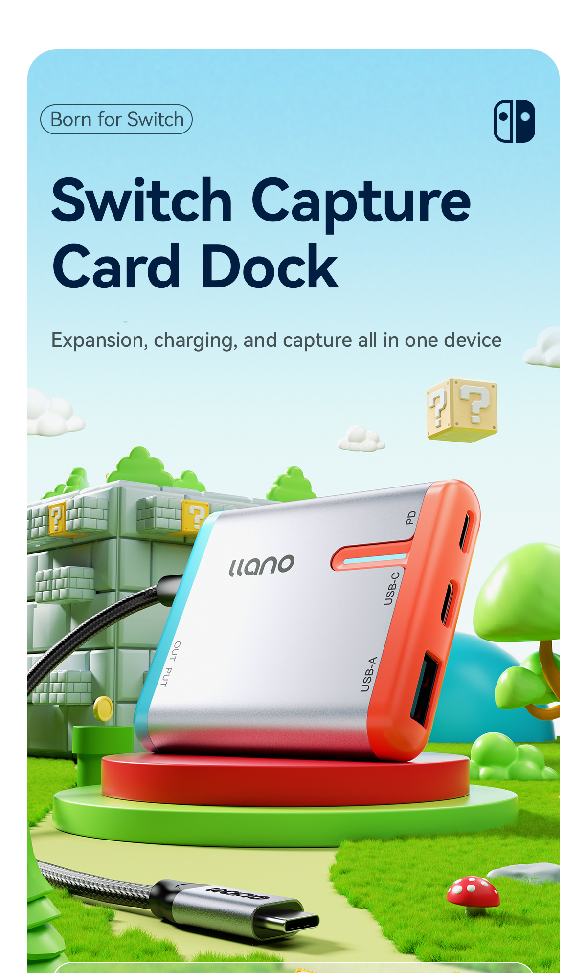 Llano Switch Video Capture Card Portable Switch Dock for Nintendo ...