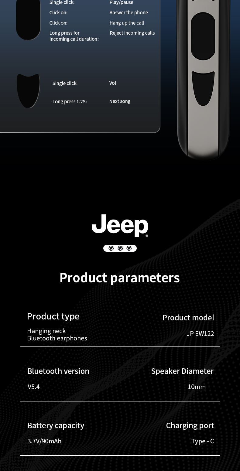 Jeep EW122 Neckband Bluetooth Earphones IPX5 Waterproof Sports Workout ...