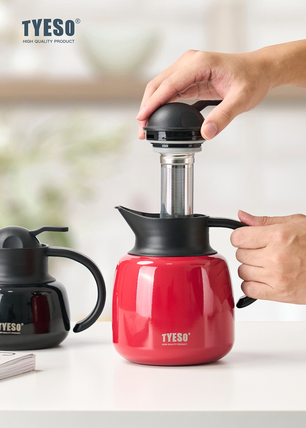 【NEW 2025】Tyeso Vacuum Tea Pot With Filter Stainless Steel Portable ...