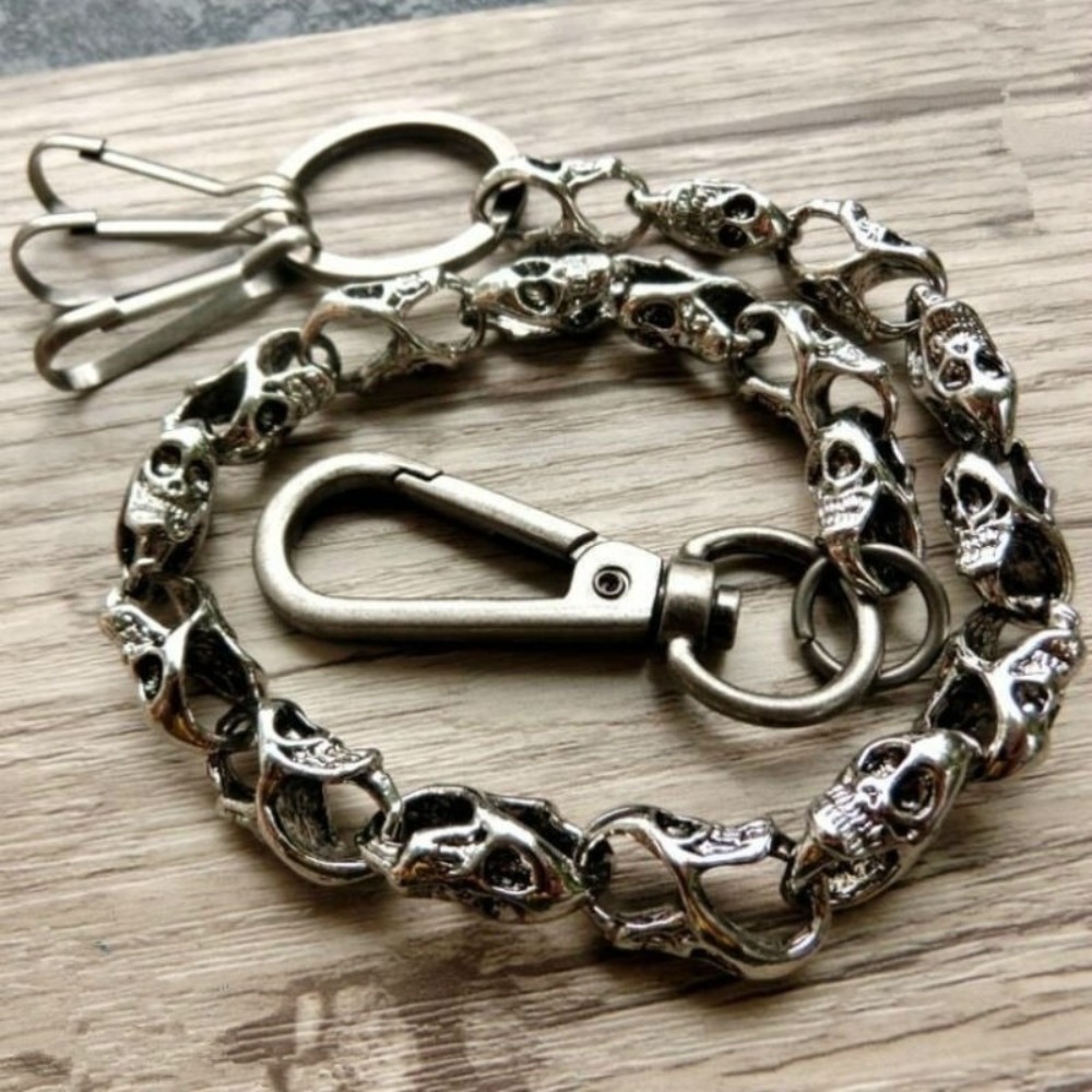 LIMERENCIA Gothic Punk Heavy Waist Chain, 40/60cm Silver Men Skull ...