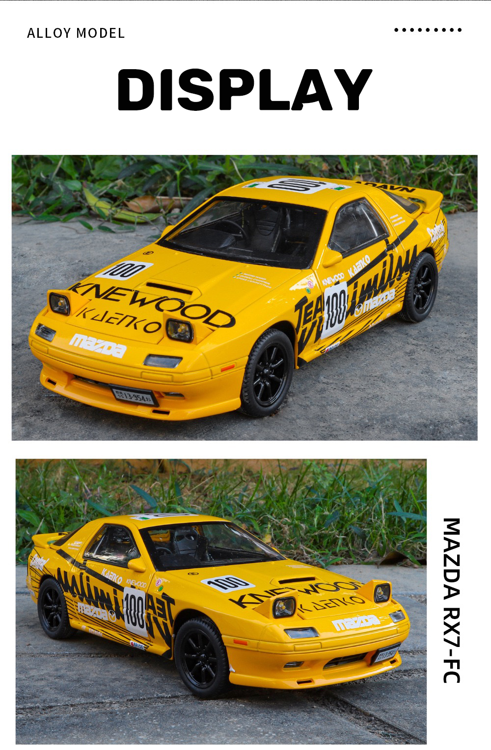 1:24 Scale Mazda RX7 Printing Alloy Car Model Diecast Car Sound Light ...