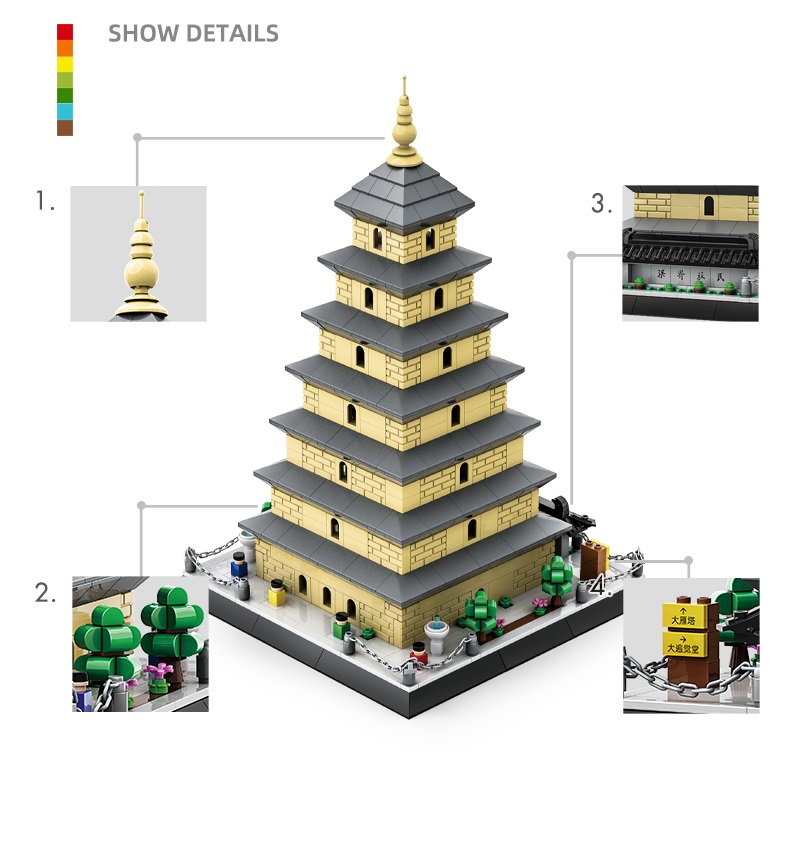 Giant Wild Goose Pagoda Building Blocks 672 Pcs WANGE Architecture ...